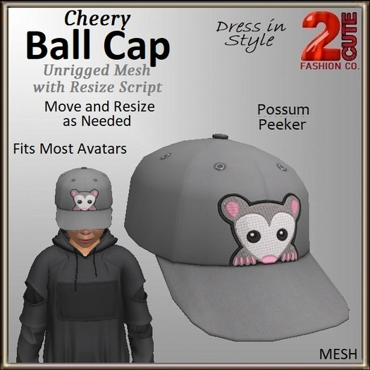 Second Life Marketplace - Cheery Ball Cap [2cute] Gray - Possum Peeker